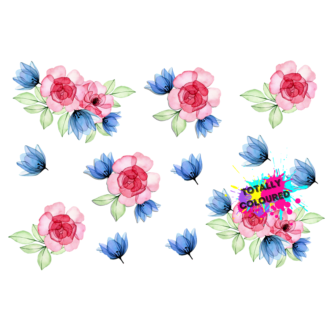 Pink Blue flowers sticky sheet | Totally Coloured