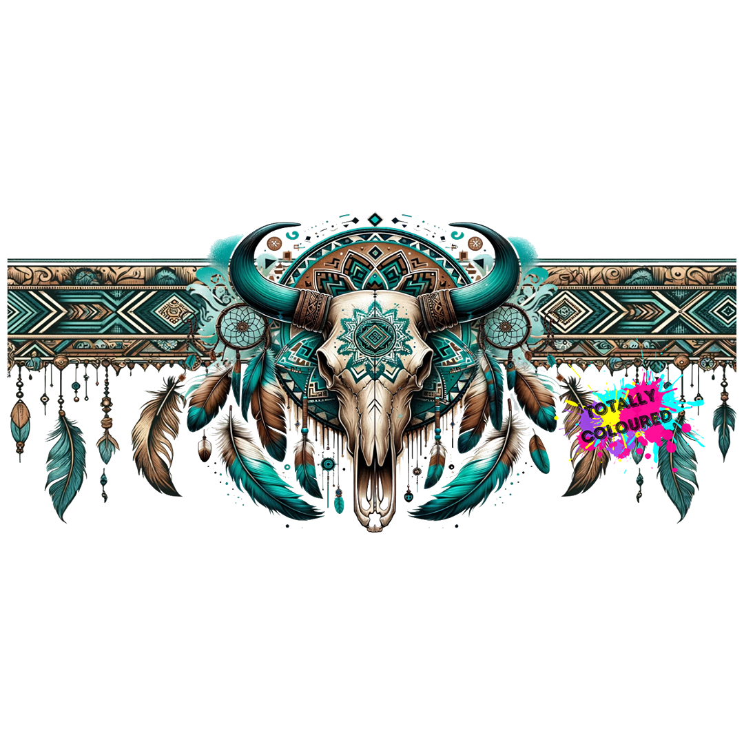 Teal Aztec Skull UV DTF wrap | Totally Coloured