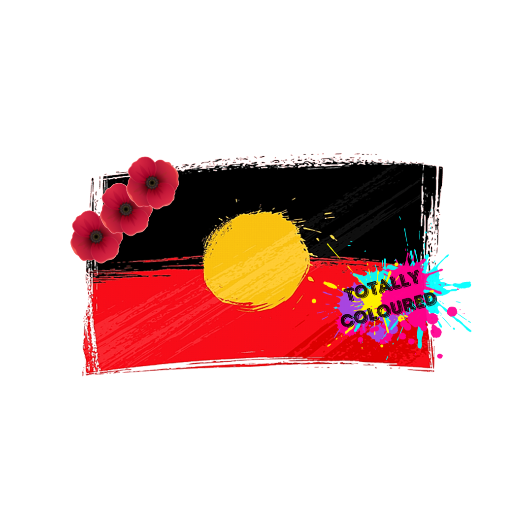 Aboriginal flag with poppies UV DTF wrap | Totally Coloured